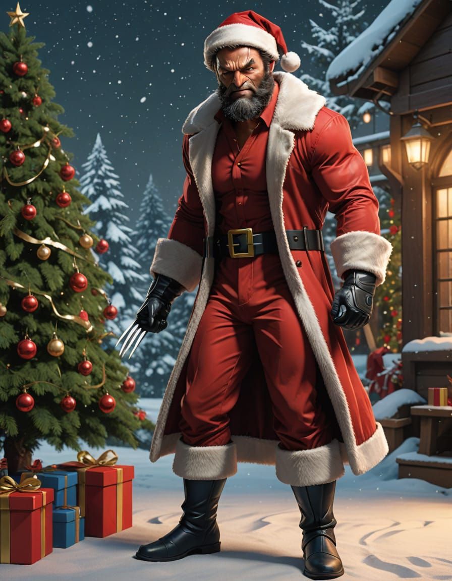 Surreal Santa Wolverine in Vibrant Christmas Wonde... - AI Art
