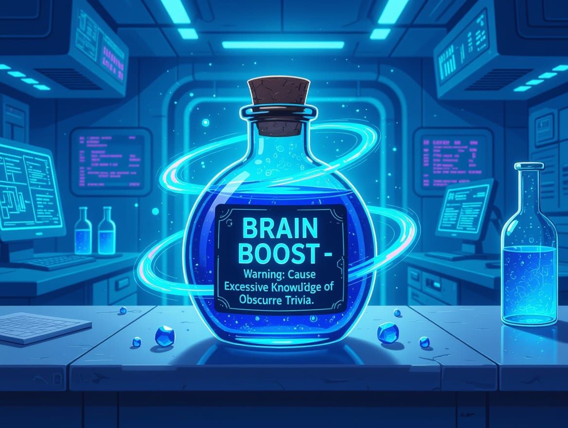 Electric Blue Brain Boost Potion in a Futuristic L... - AI Art