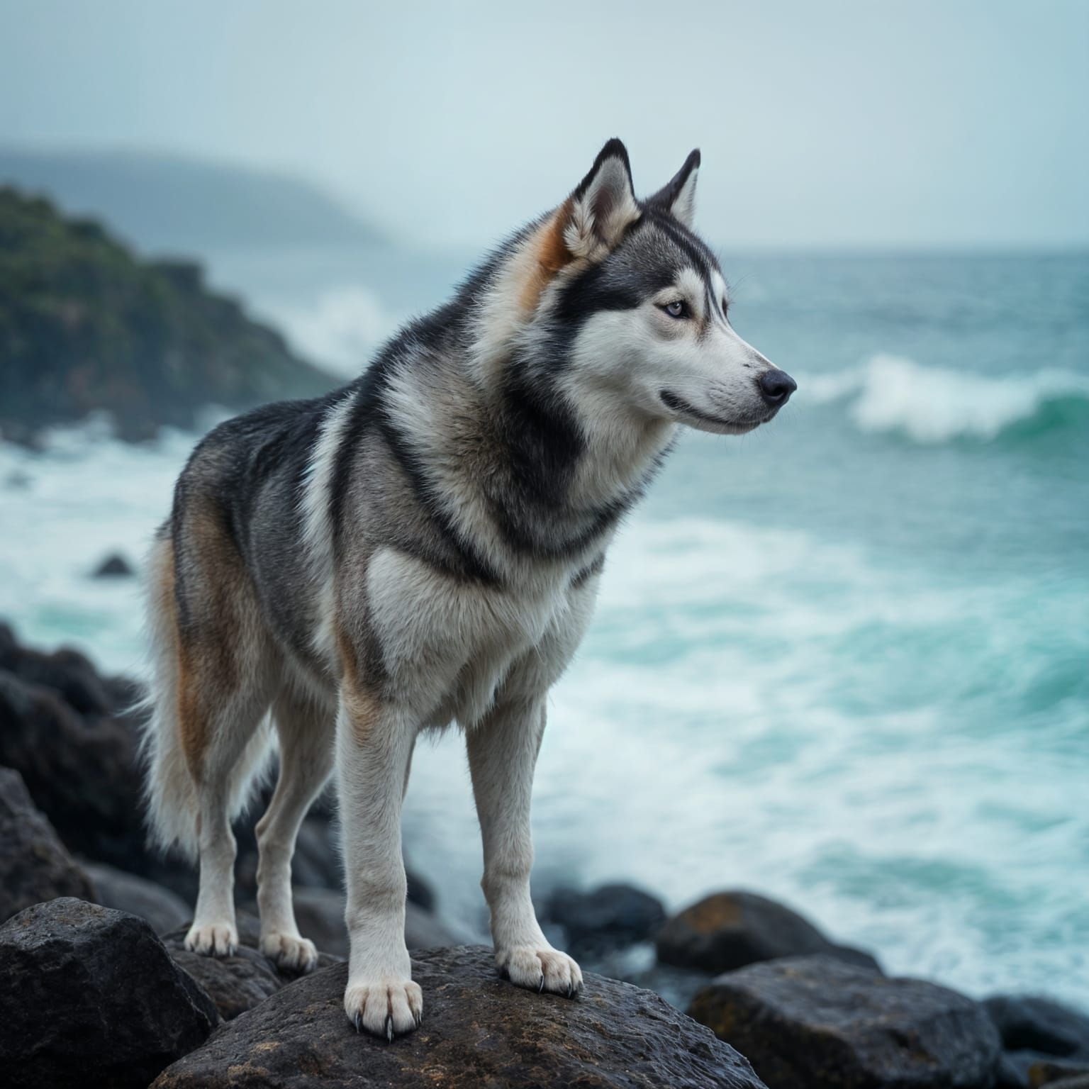 Husky ocean - Husky by the Ocean in a Vibrant Color Palette