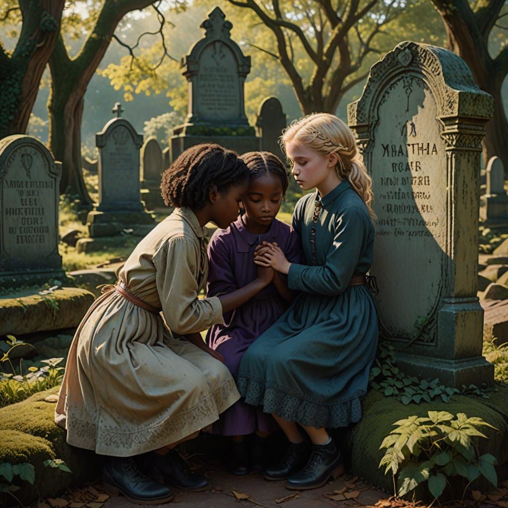 Three Young Girls Pay Tribute to a Beloved Matriar... - AI Art