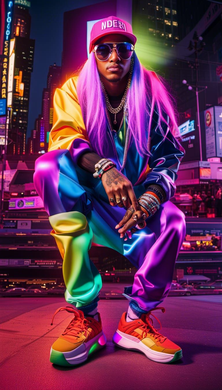 Professional Photography of a Rat as Takashi69 rapper with long rainbow ...