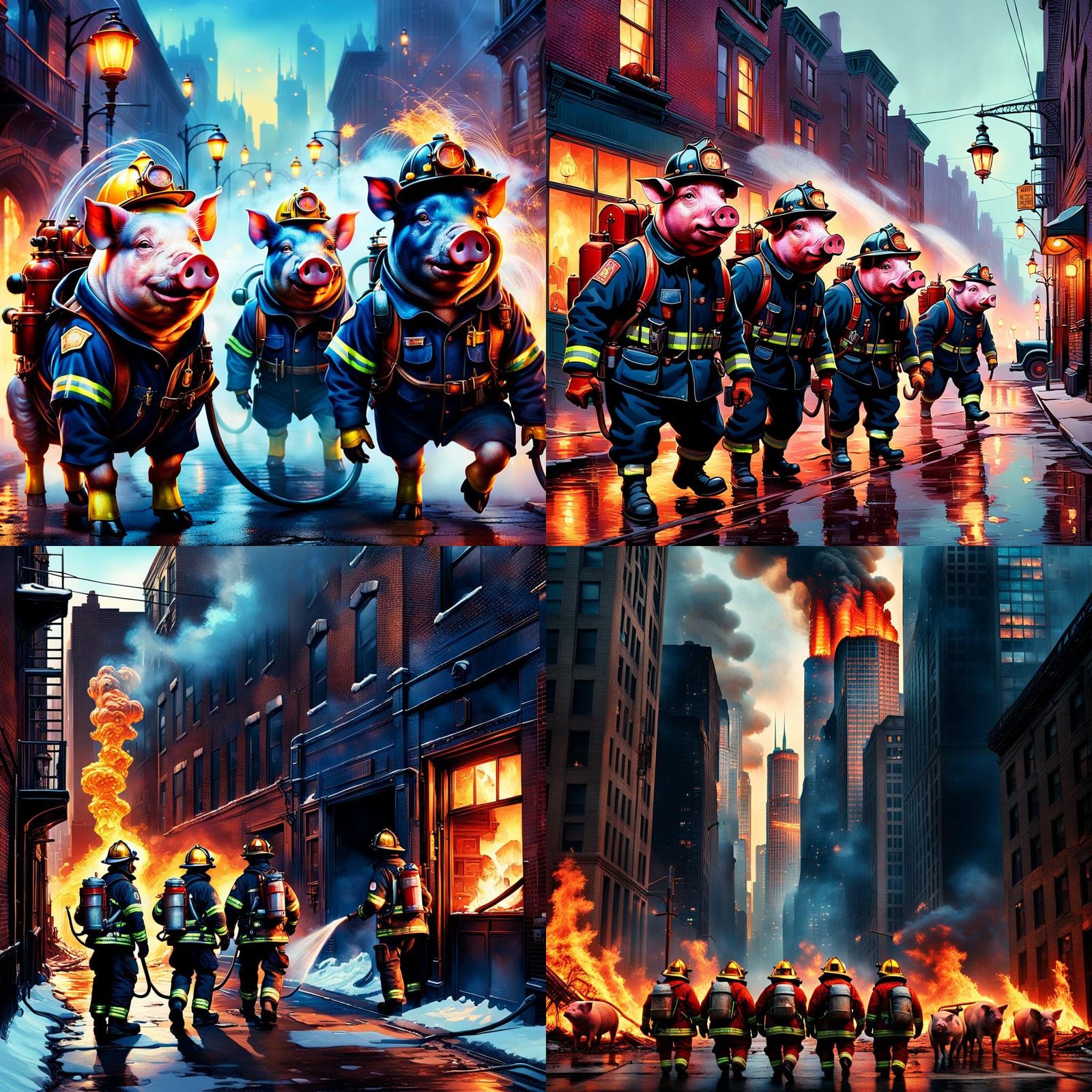 Chicago Firefighters in Pig Masks - AI Art