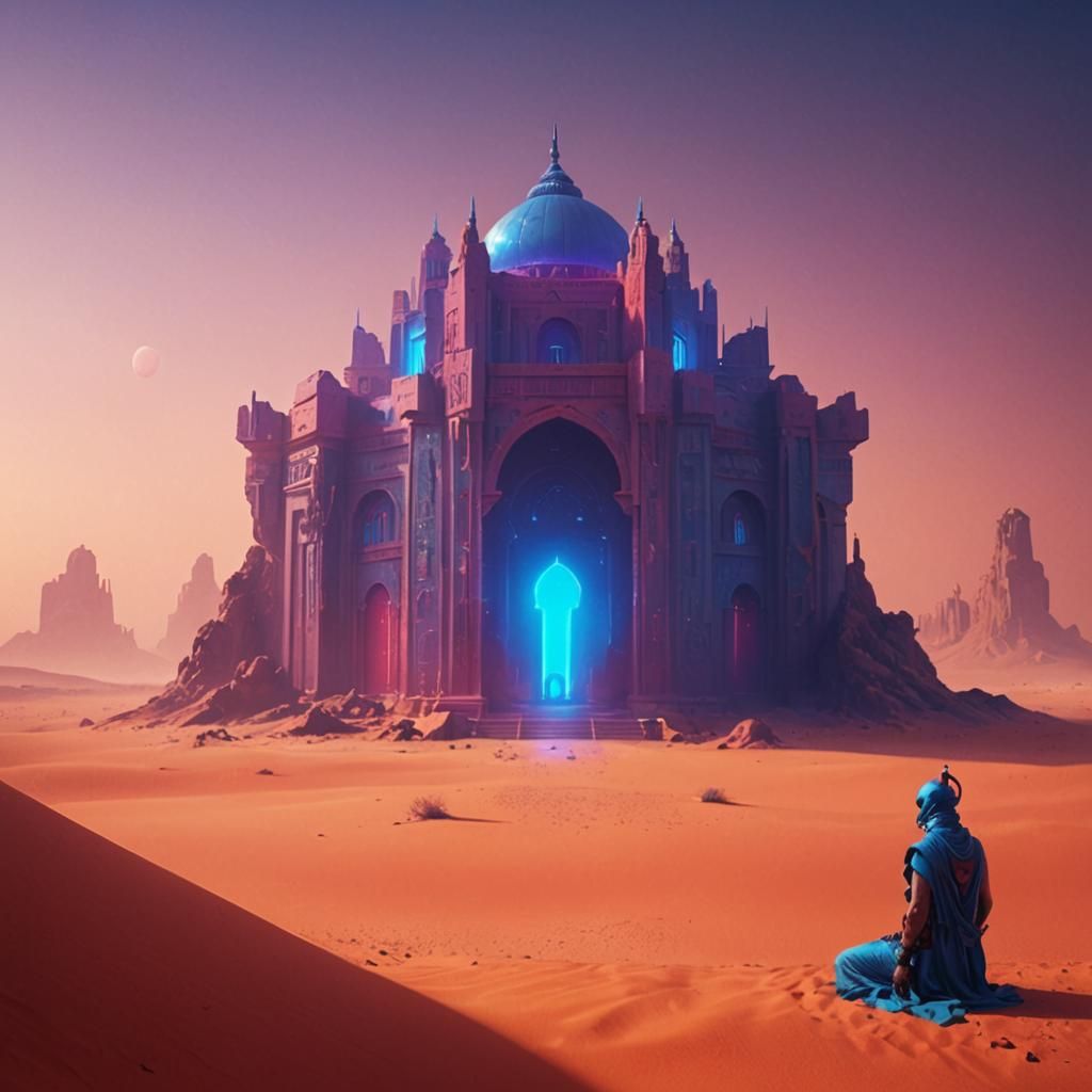 Mystical Cyberpunk Temple in a Desert #2595