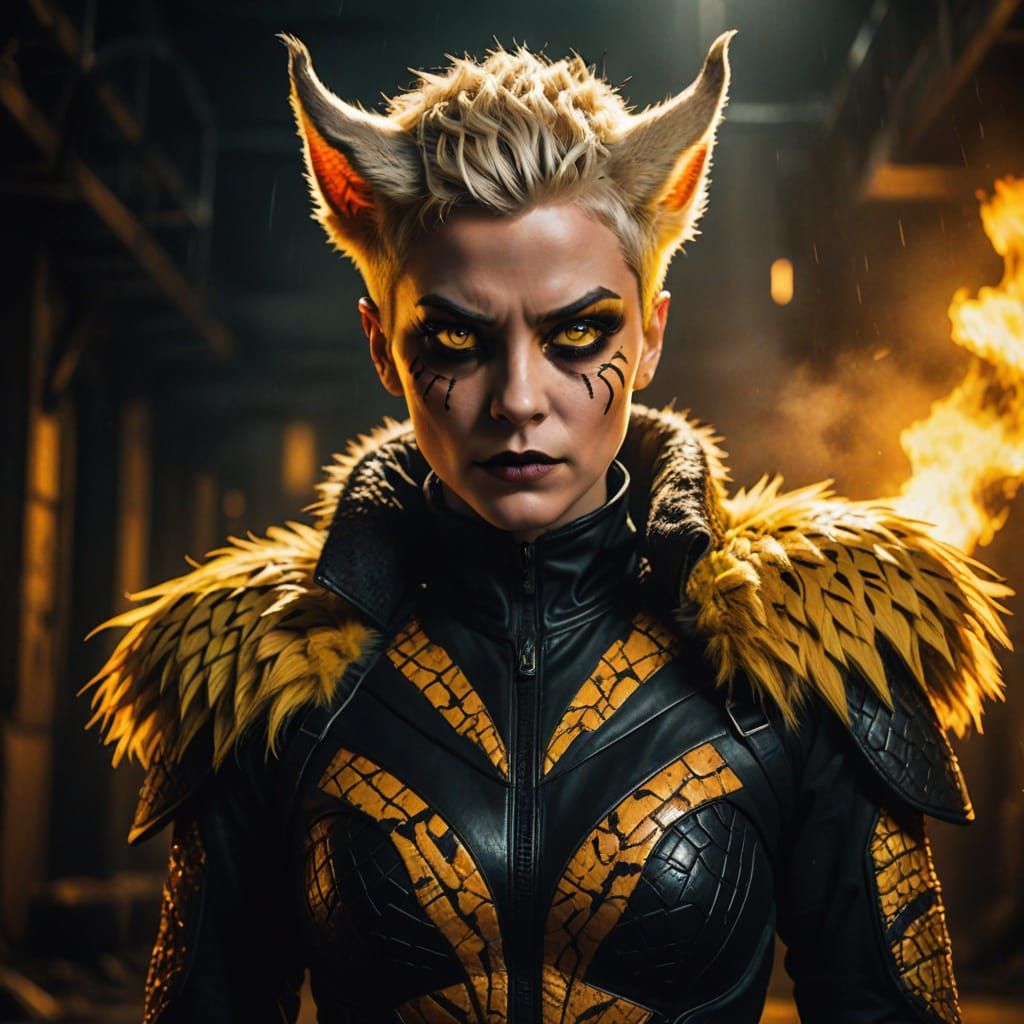 Ethereal Female Supervillain with Fierce Animalist... - AI Art