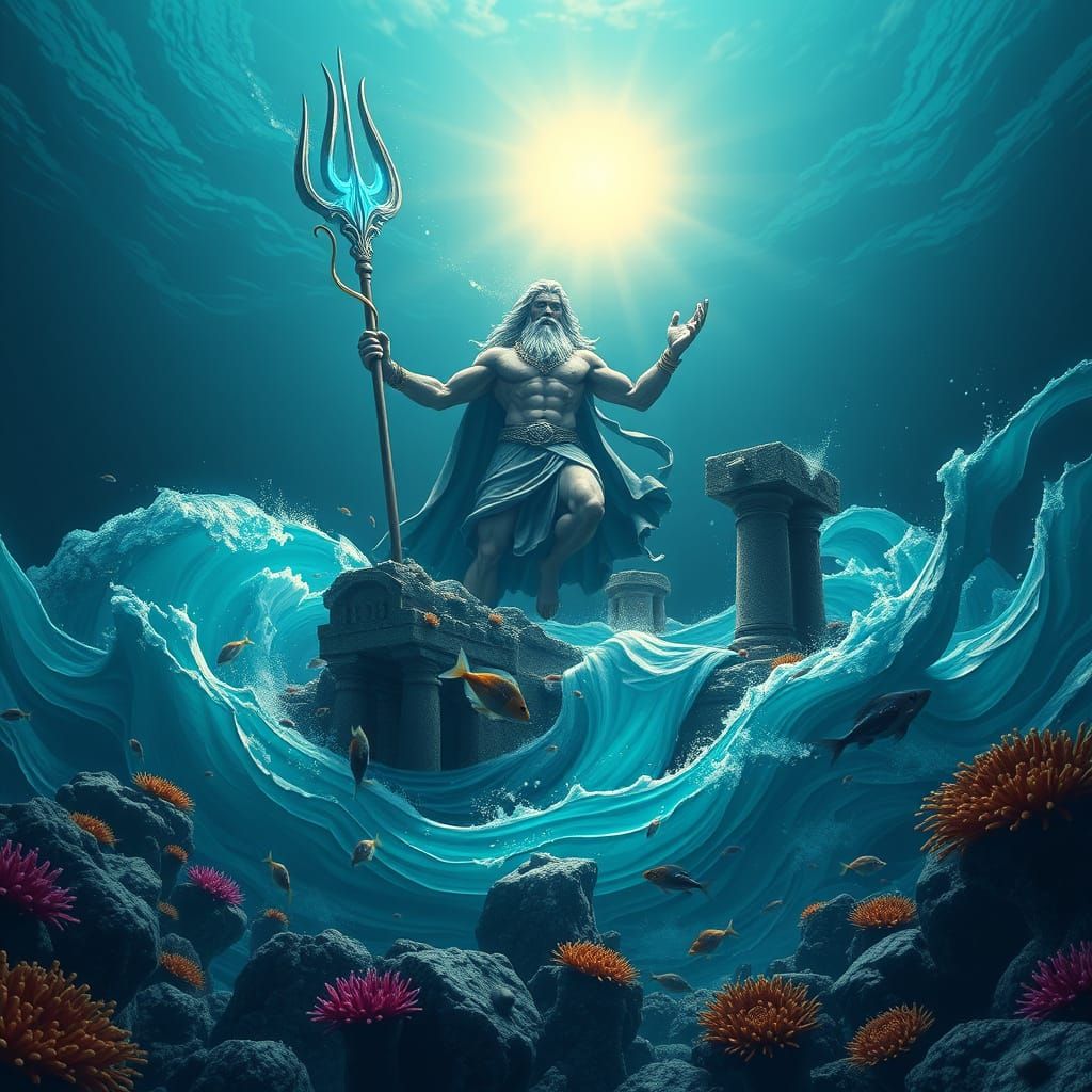 Poseidon - God of the Sea Ascends in Vibrant Underwater Real...