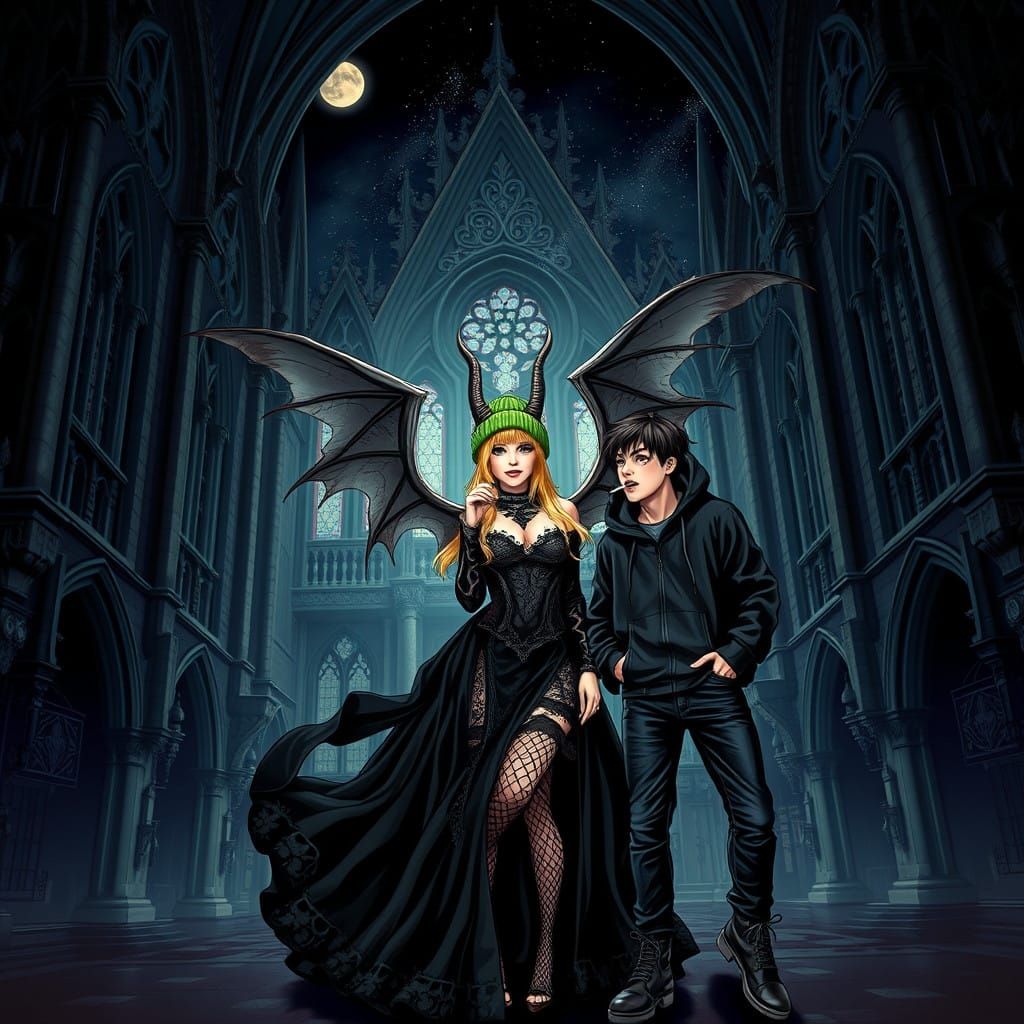 Beautiful gothic design castle stunning blonde temptress with demon ...