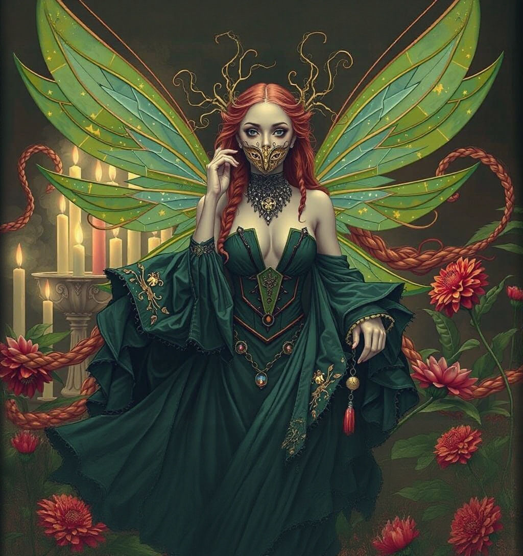 Pre-Raphaelite Fairy Princess with Moth Mask - AI Art