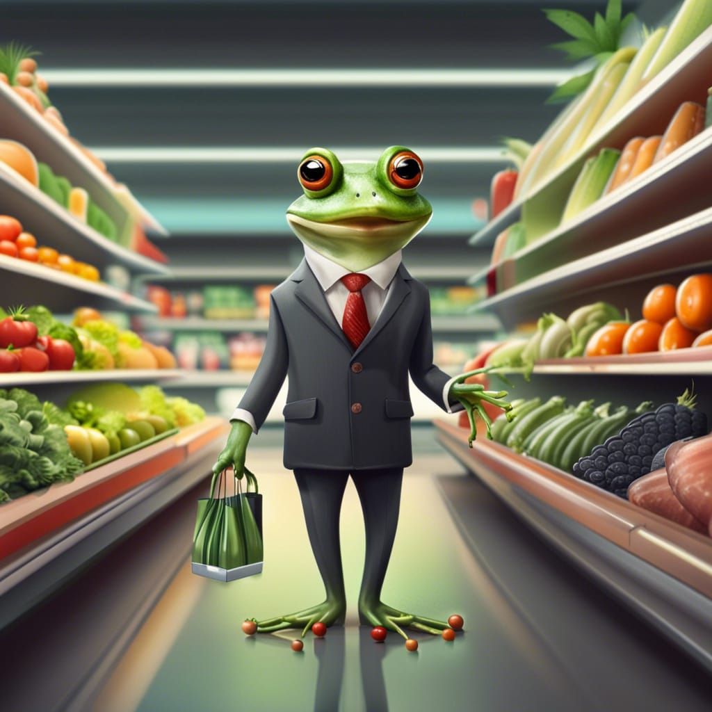 A frog in a suit Can buy some vegetables for the winter..and tie ...