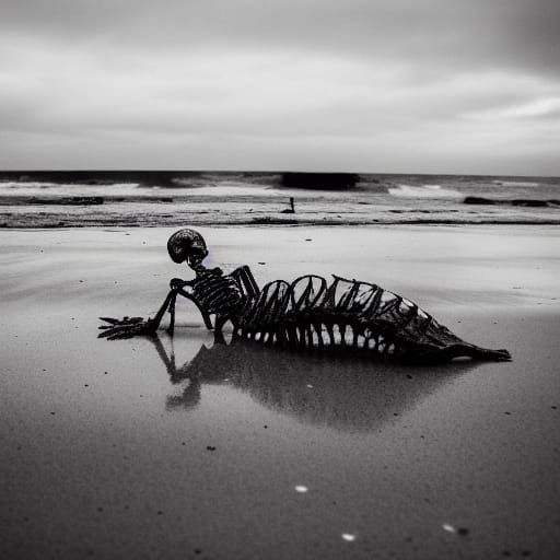 Mermaid Skeleton Washes Up on A Dark And Stormy Beach - AI Generated ...