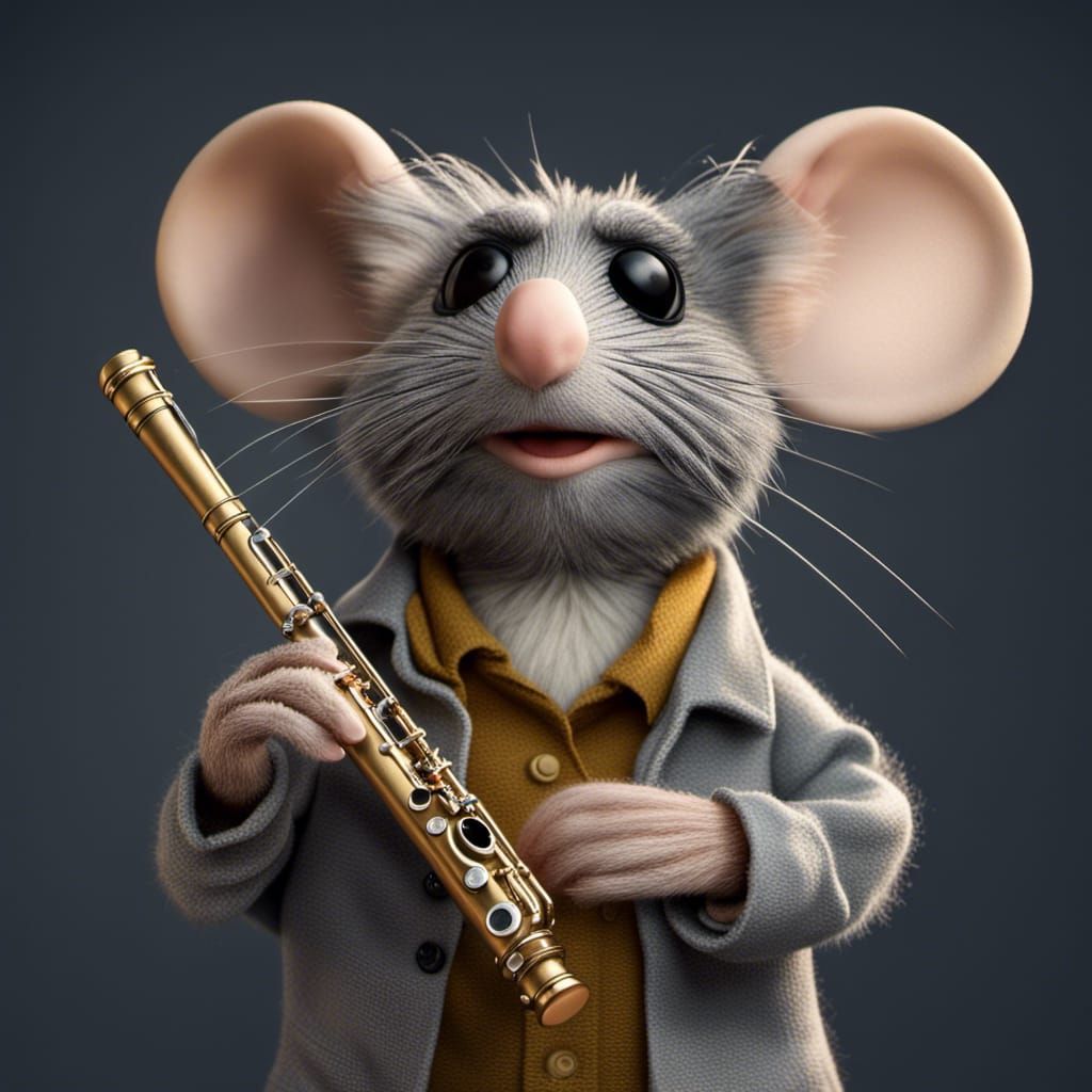 Clothed Mouse holding a flute as a muppet ultra-realistic hyperdetailed ...