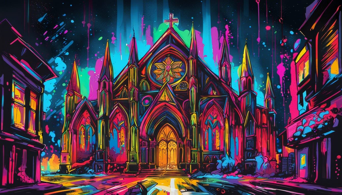 Neon church - AI Generated Artwork - NightCafe Creator