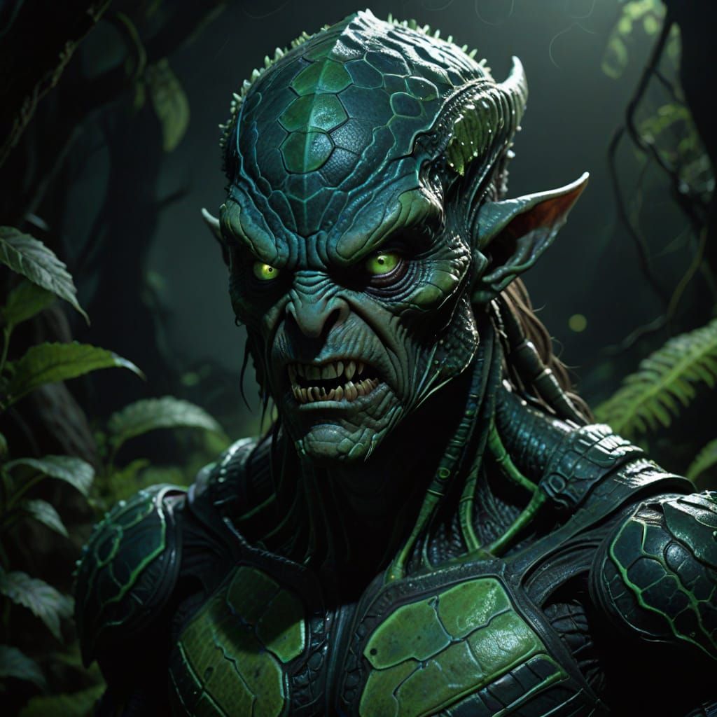 Eerie Alien Dwarf in Dark Cinematic Environment - AI Art