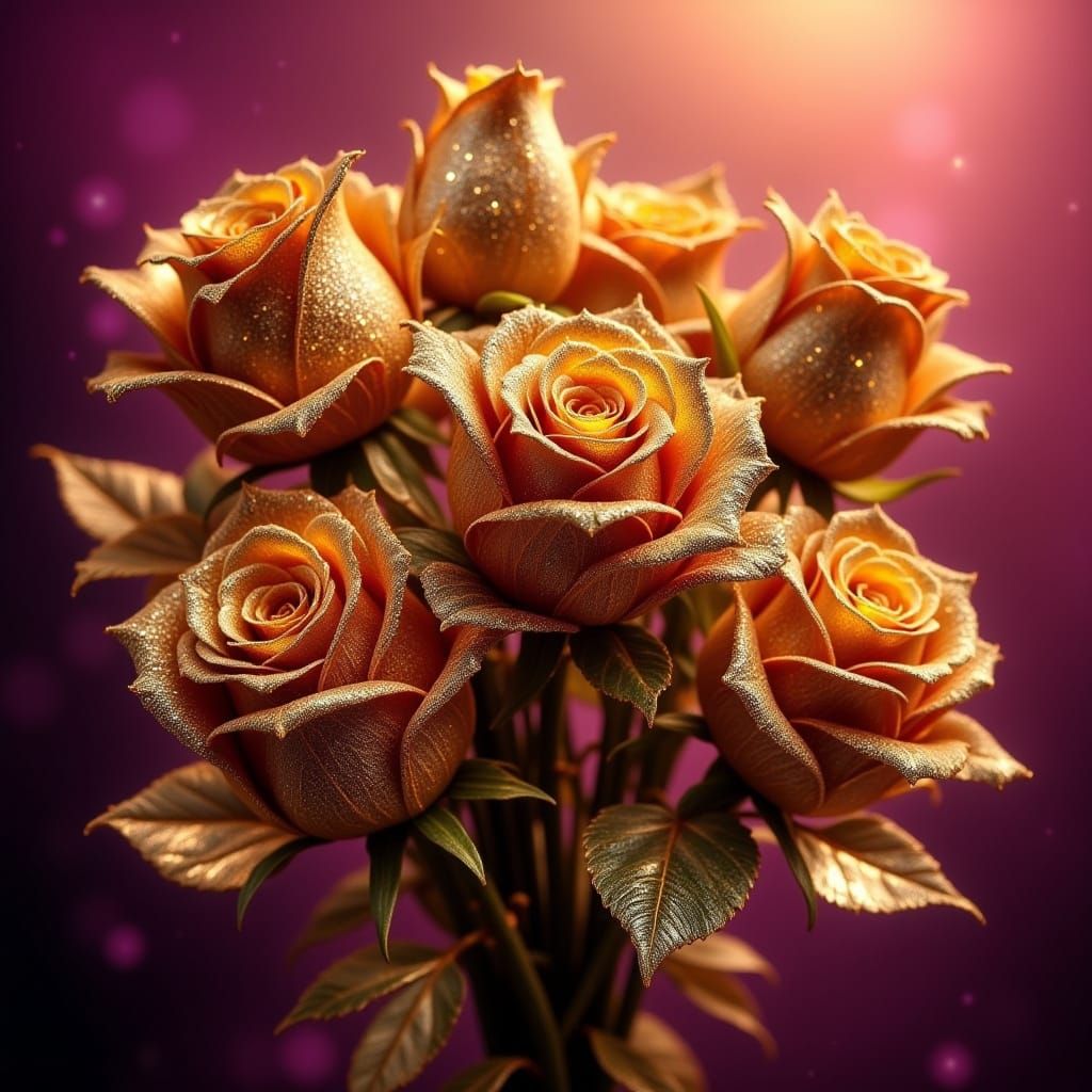 Luxurious Gold Roses in Vibrant Hyperrealism - AI Art