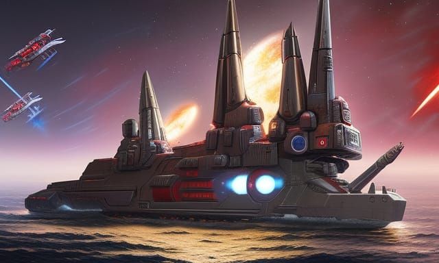 Battlecruiser in alien waters - AI Generated Artwork - NightCafe Creator
