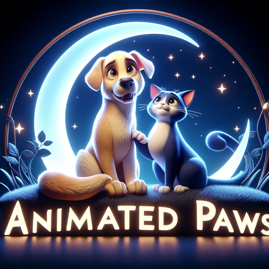 Pixar-Style Animated Paws Logo with 3D Dog and Cat - AI Art