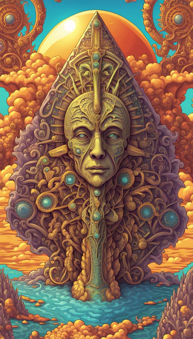 Surreal Desert Sphinx with Cthulhu's Head in Sunli... - AI Art