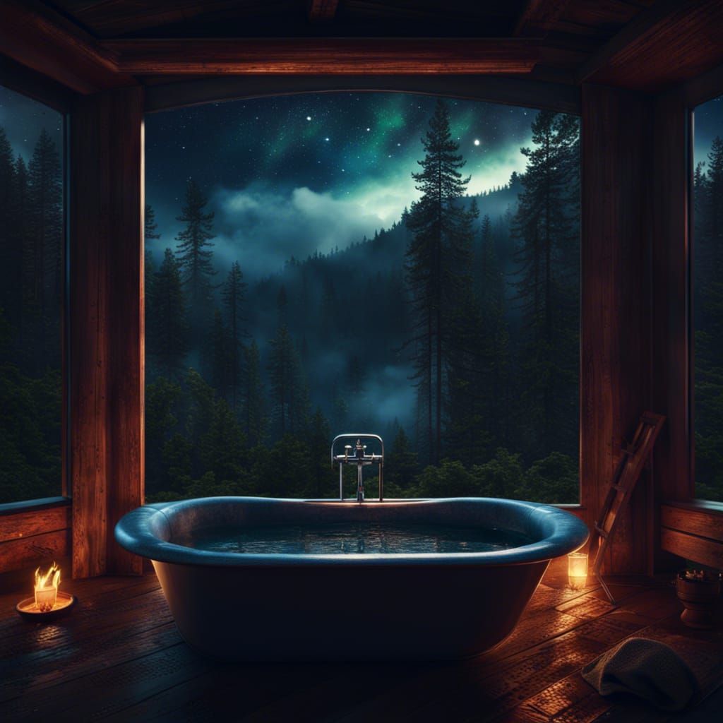 Cozy bath with beatiful view - AI Generated Artwork - NightCafe Creator