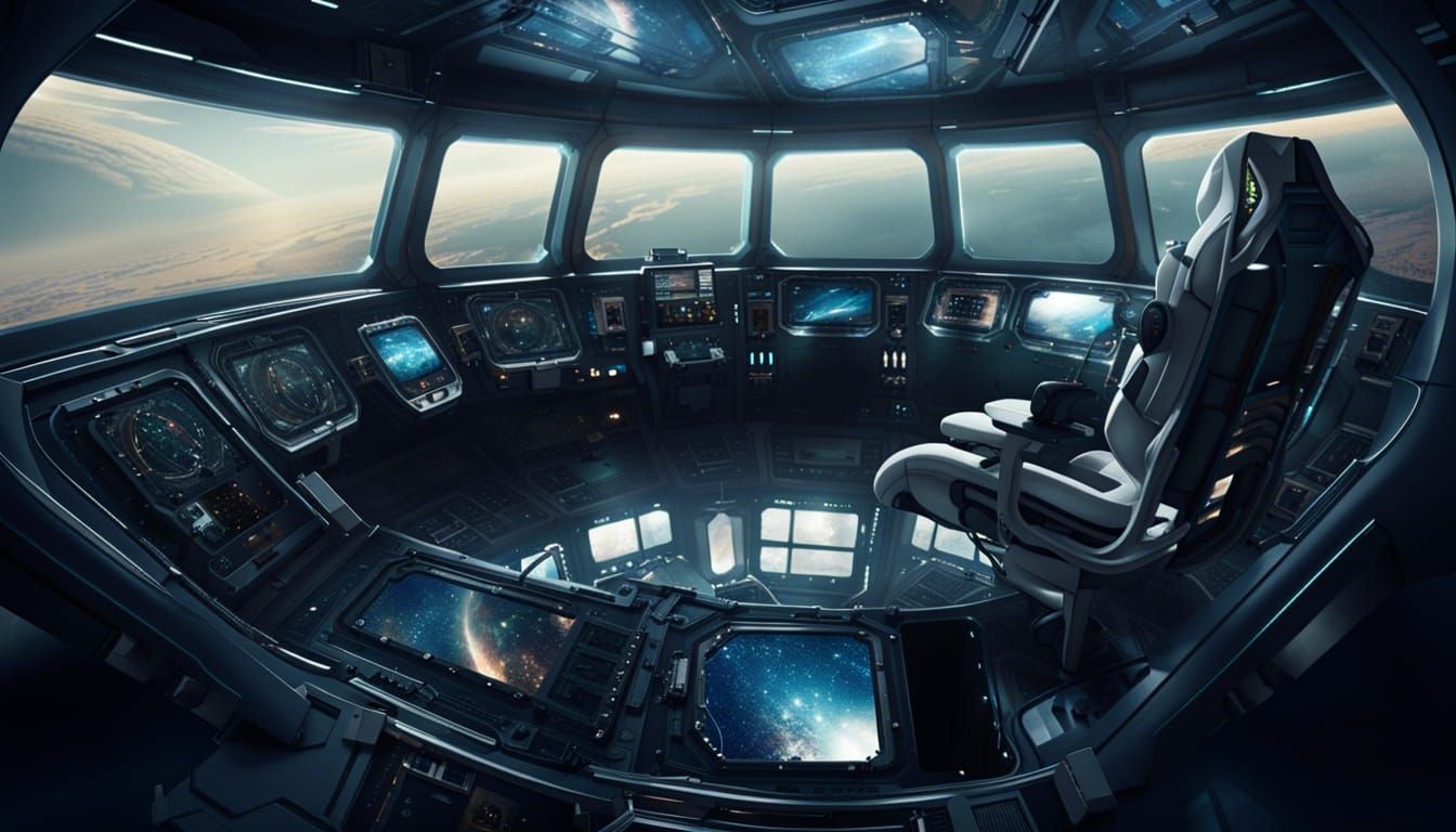 The wide glass window of the spacecraft offers a majestic view of the ...