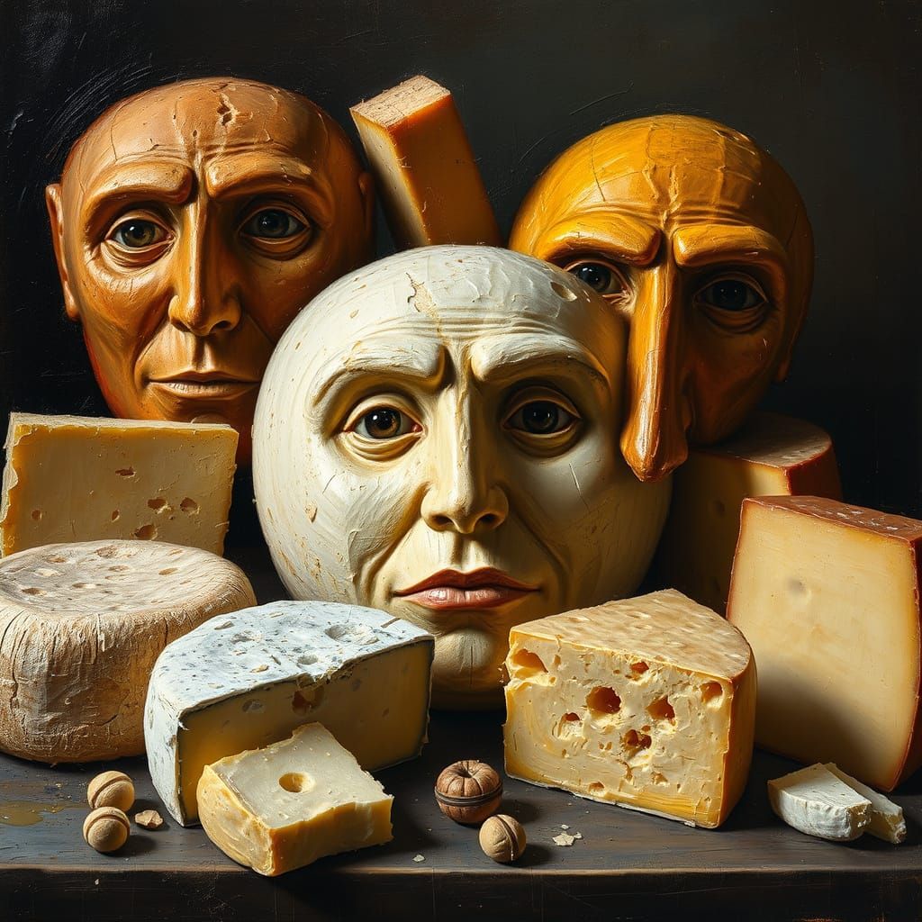 Cheeses Portrayed as Expressive Human Faces in Bol... - AI Art