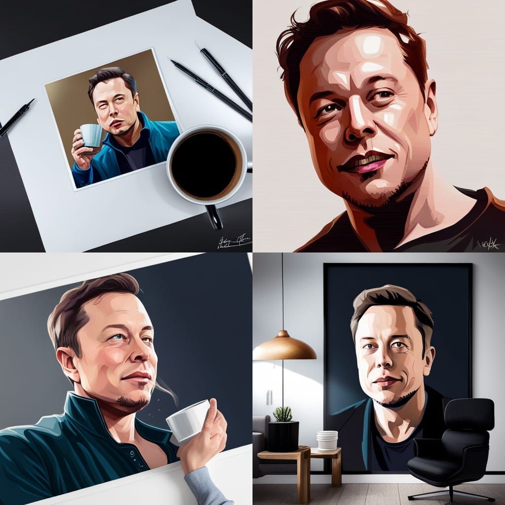 ELON MUSK drinking coffee with coffee beans flowing in the air - AI ...
