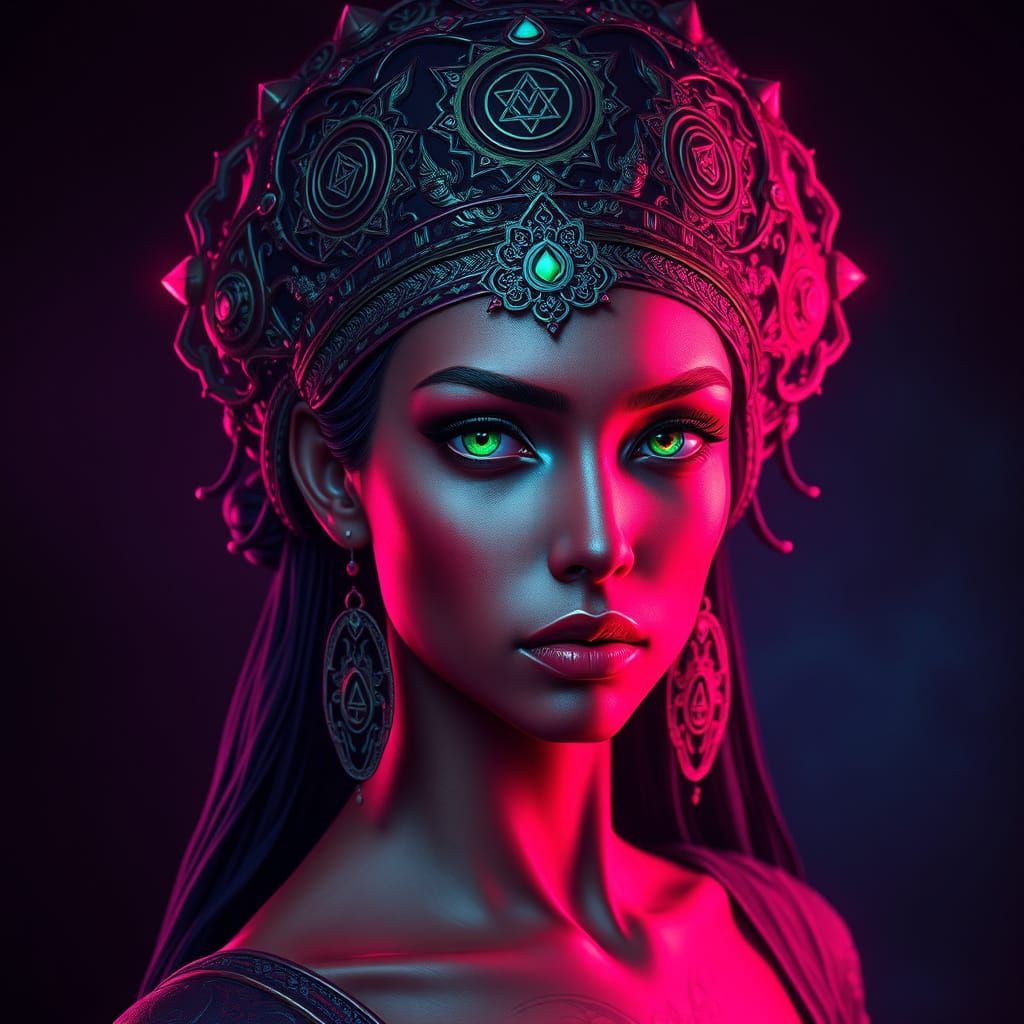 Mystical Oracle with Ruby Skin in Art Nouveau Styl... - AI Art