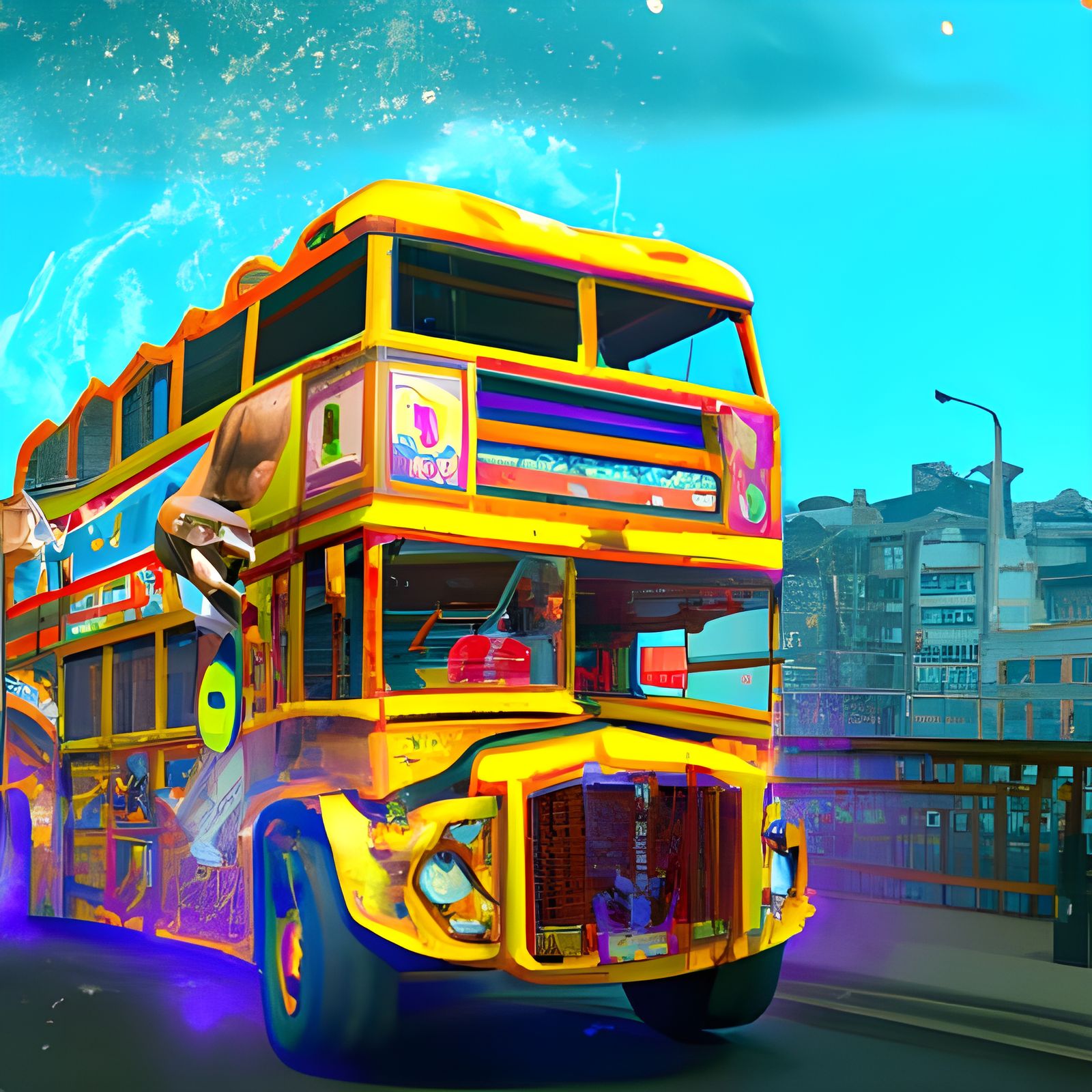 The funky yellow London bus. - AI Generated Artwork - NightCafe Creator