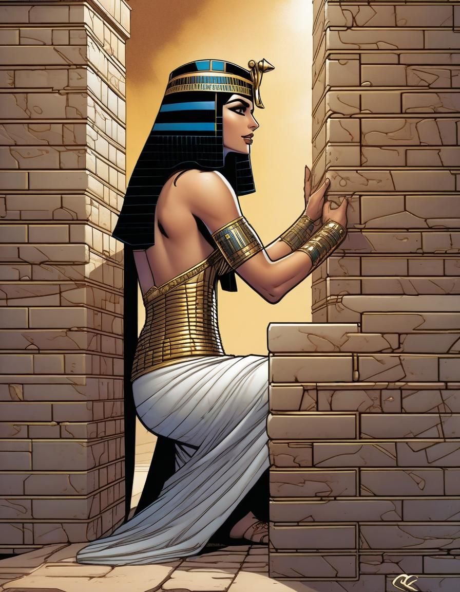 Cleopatra looks from behind the wall, Mark Brooks and Dan Mumford, comic book art, perfect ...