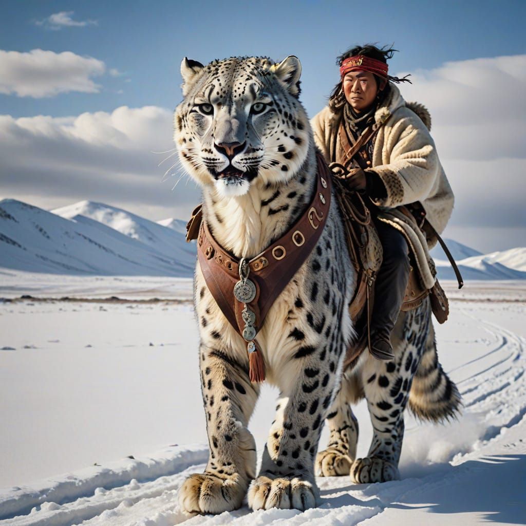 Ancient Snowclan tribesman and his prehistoric Snow Leopard crossing ...