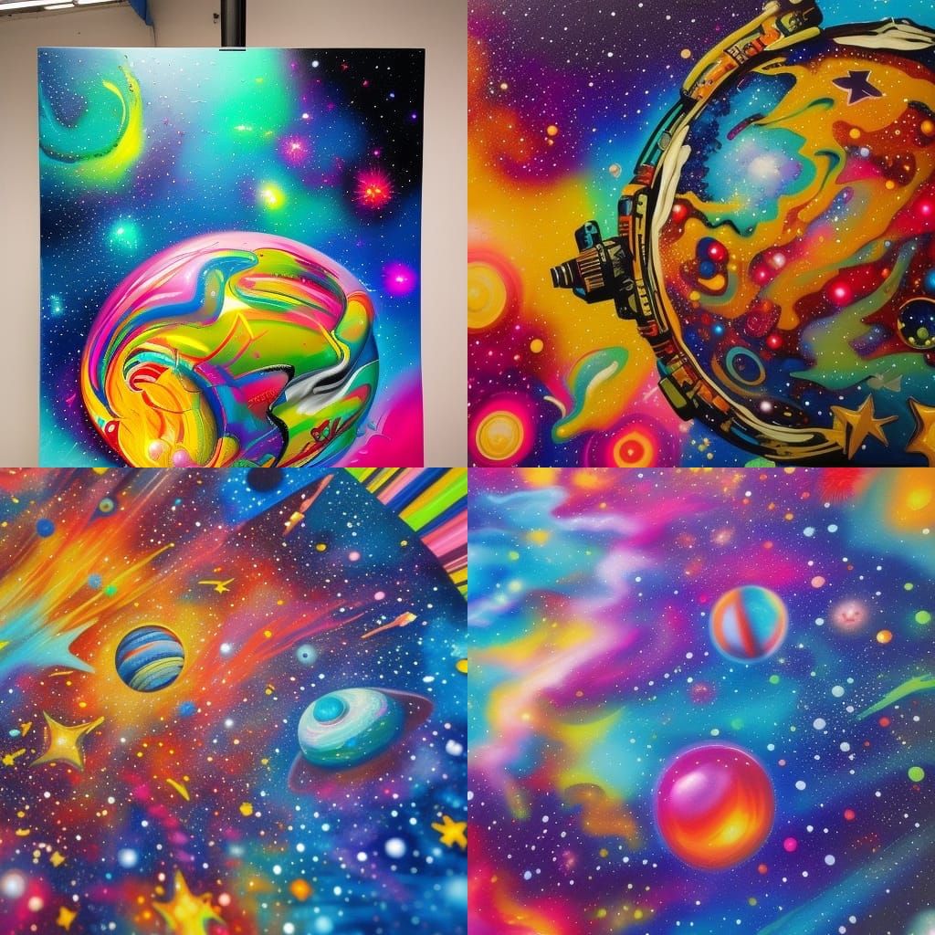 outer space, bright highlights, colorful planets, sparkly stars ...
