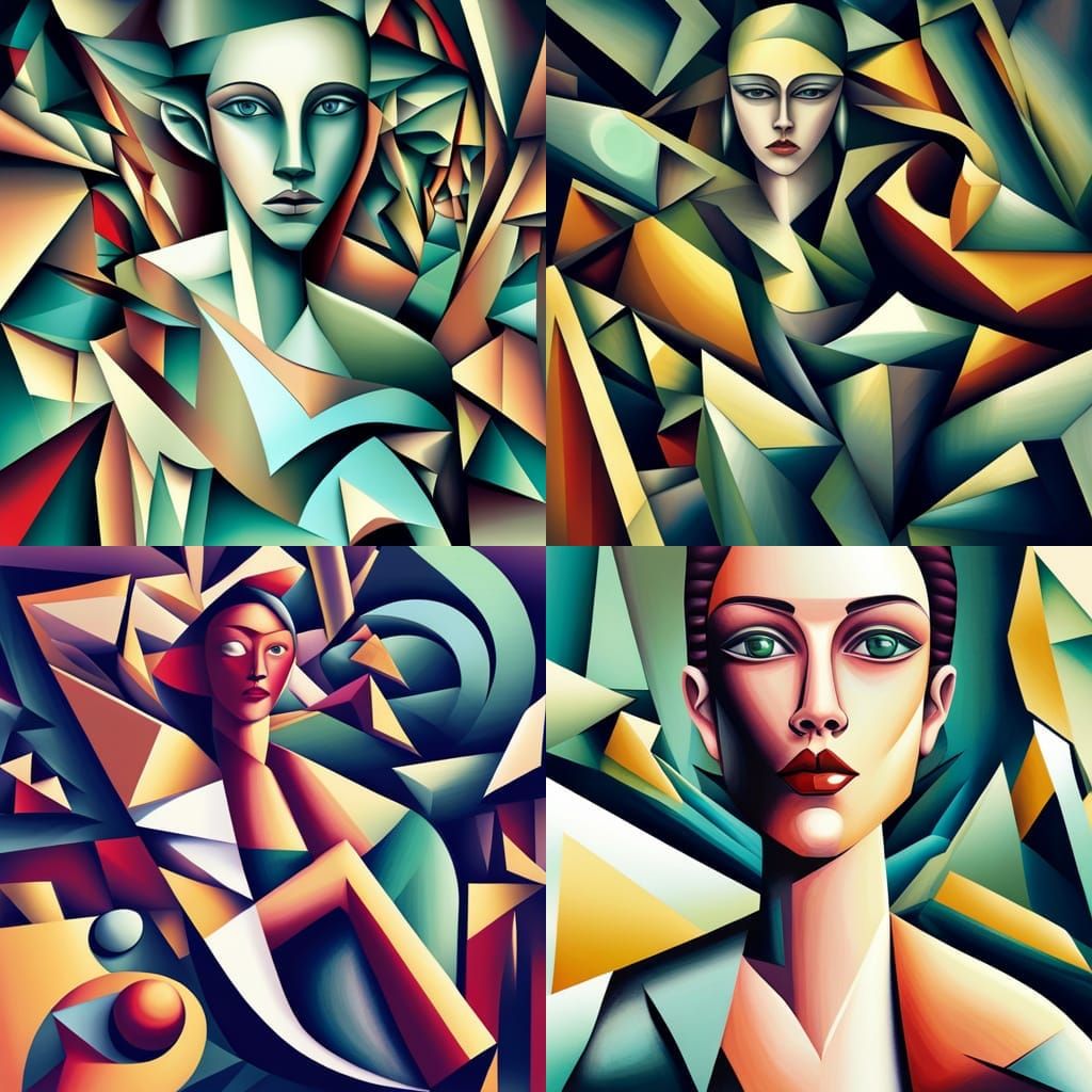 Beautiful woman alien creature cubist painting, Neo-Cubism, layered ...