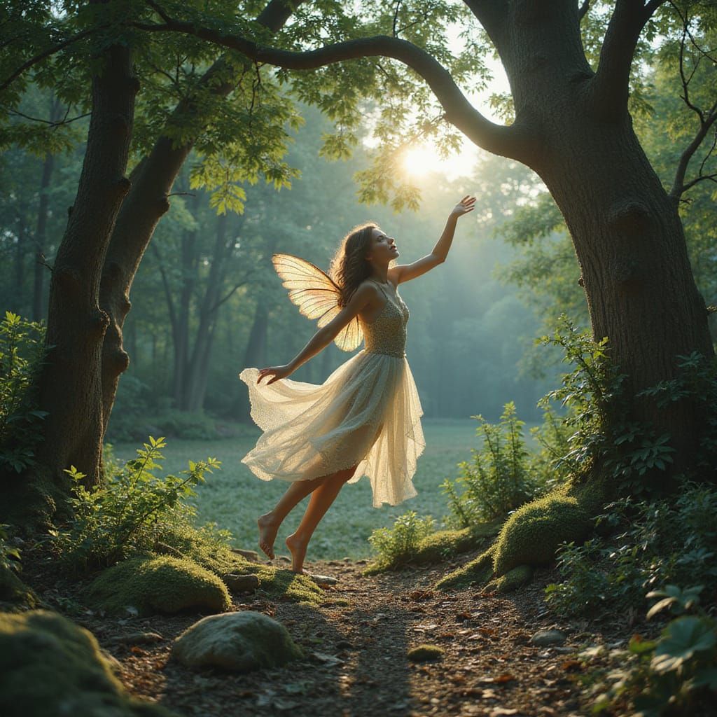 forest - Ethereal Forest Sprite Dances in Twilight Glade
