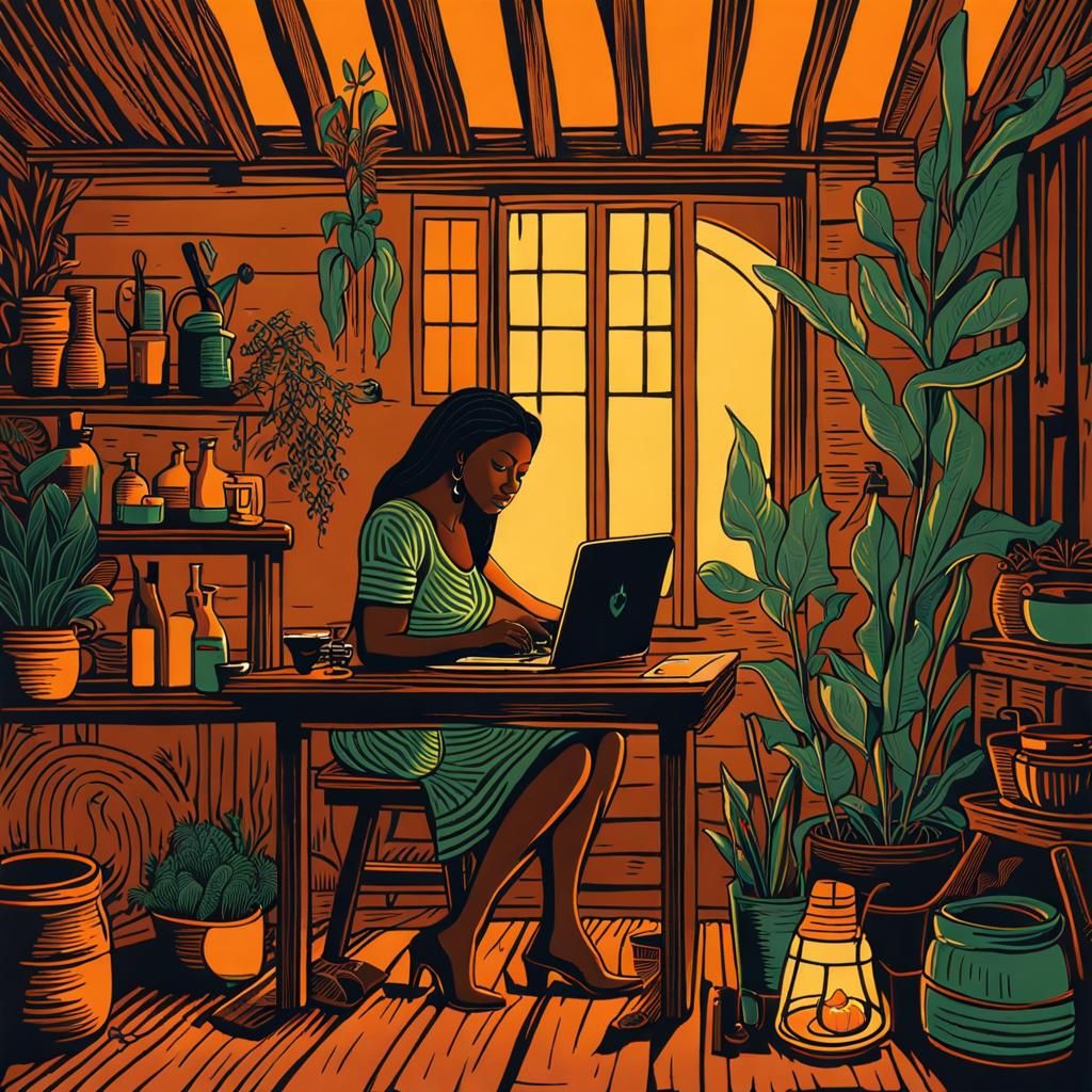 A witch programmer & her home office - AI Generated Artwork - NightCafe Creator