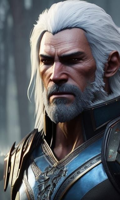 Masculine Witcher, dark and gloomy, black witcher body armor, whole ...