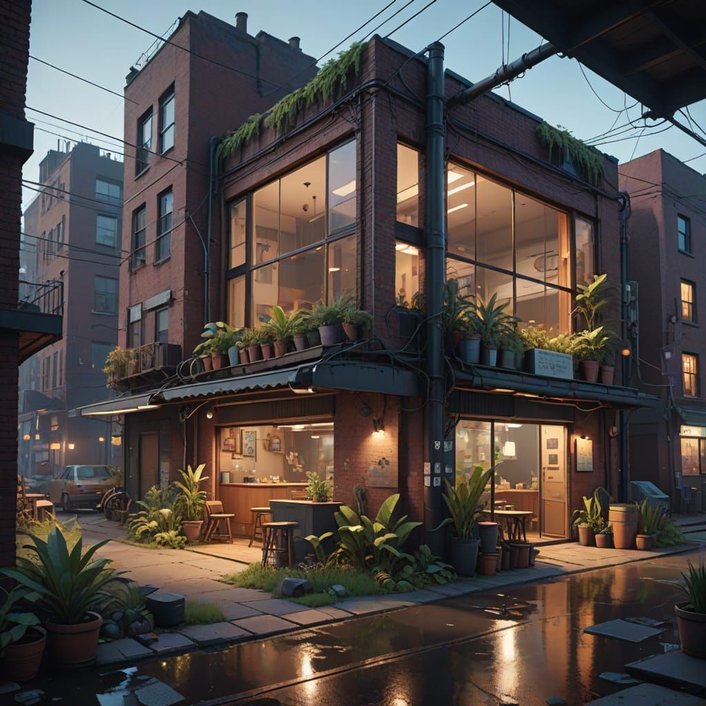 City Scene - Sleek Modern Loft with Vibrant Greenery