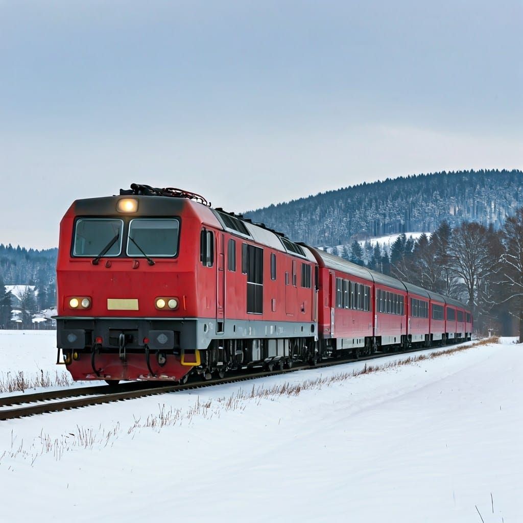 Modern Diesel Locomotive Passes Through Snowy Germ... - AI Art