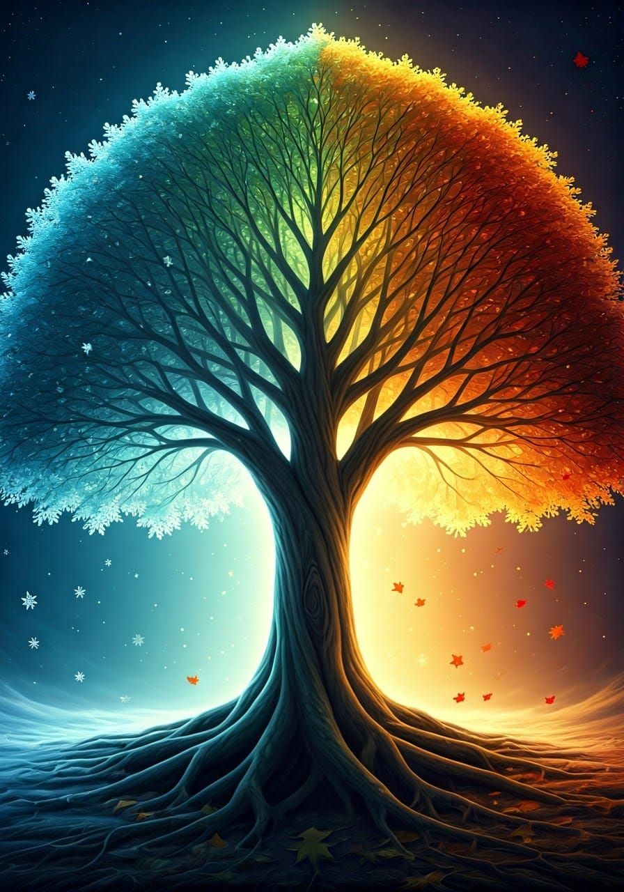 Ethereal Tree Through the Seasons in Fantasy Art - AI Art