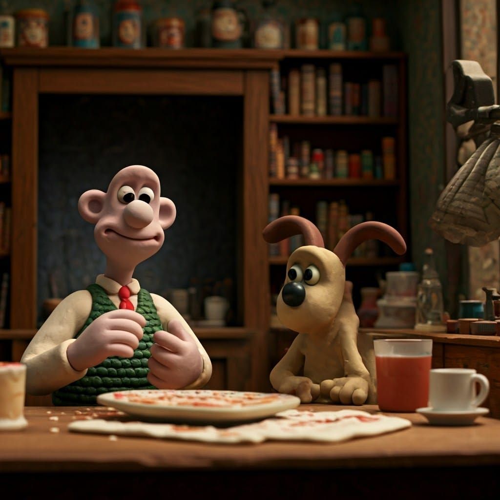 Wallace and Gromit eating breakfast Nick Parkes claymation