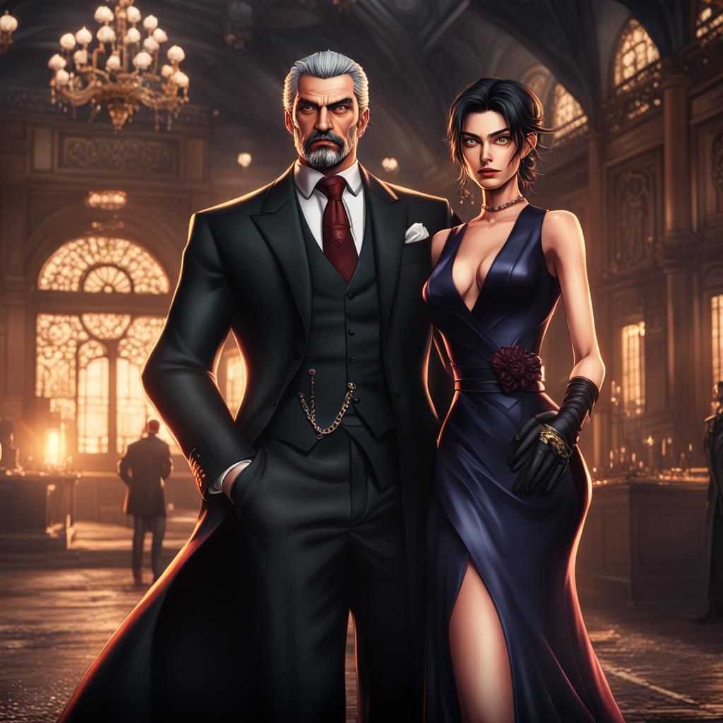 An handsome Manga Italian Mafia boss with is beautiful wife beside him ...