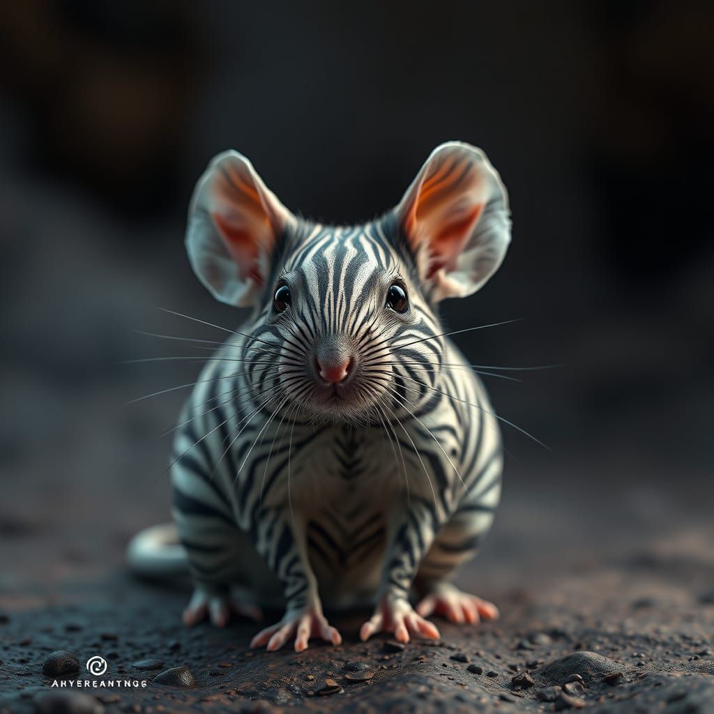 Surreal Mice in Striped Zebra Patterns, Hyperreali... - AI Art