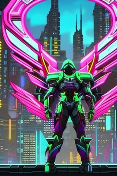 Neon cyborg archangel - AI Generated Artwork - NightCafe Creator