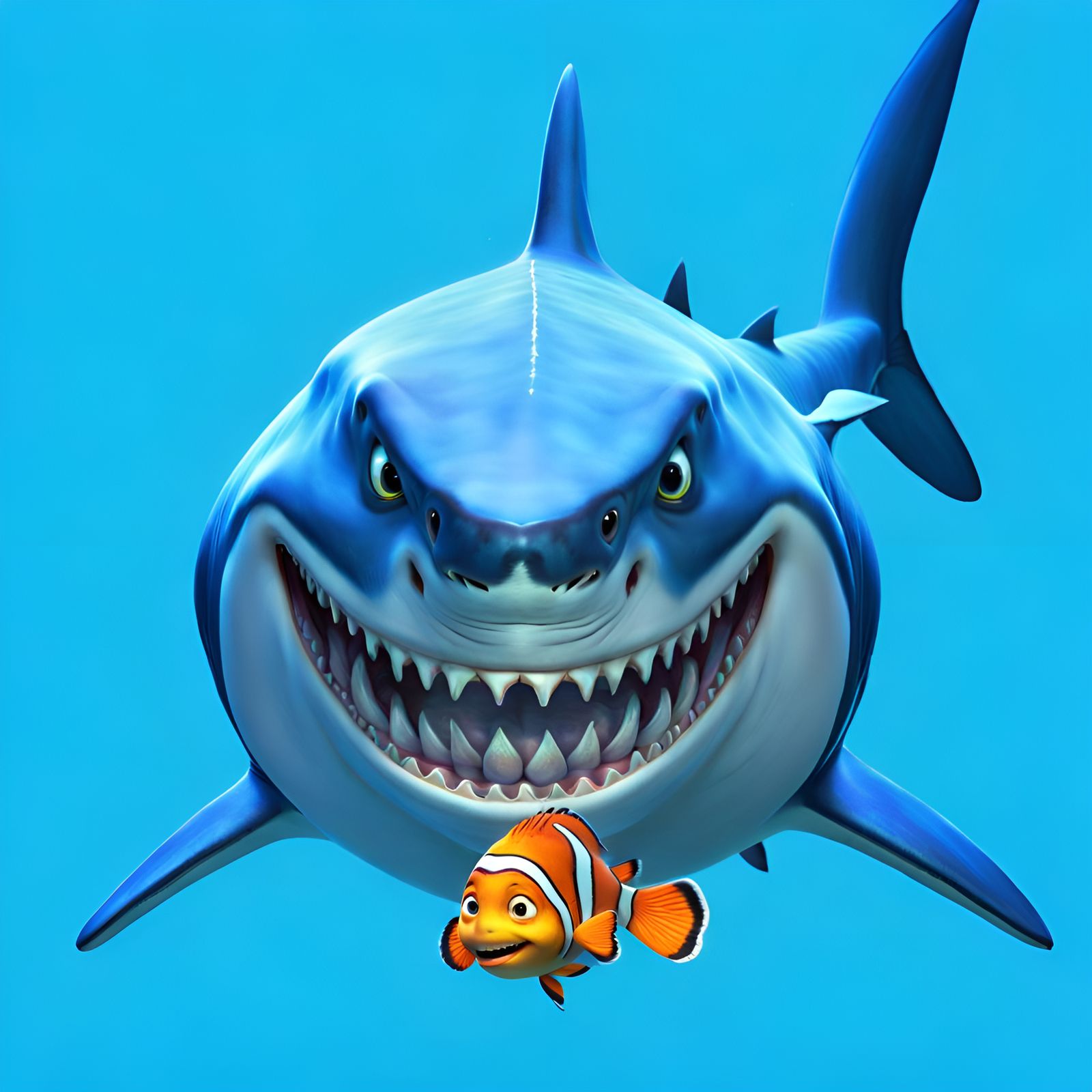 Big Shark looking at little clownfish Nemo - AI Generated Artwork ...