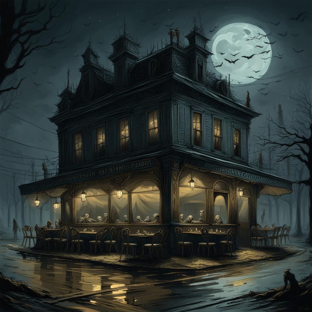 creepy restaurant at night on the road - AI Generated Artwork ...