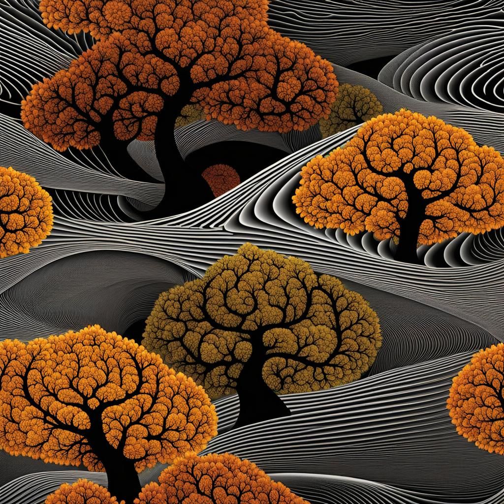 Mandelbrot Trees, Fractals in Fall, fibonacci in Autumn, wave function root system, Hyperbolic ...