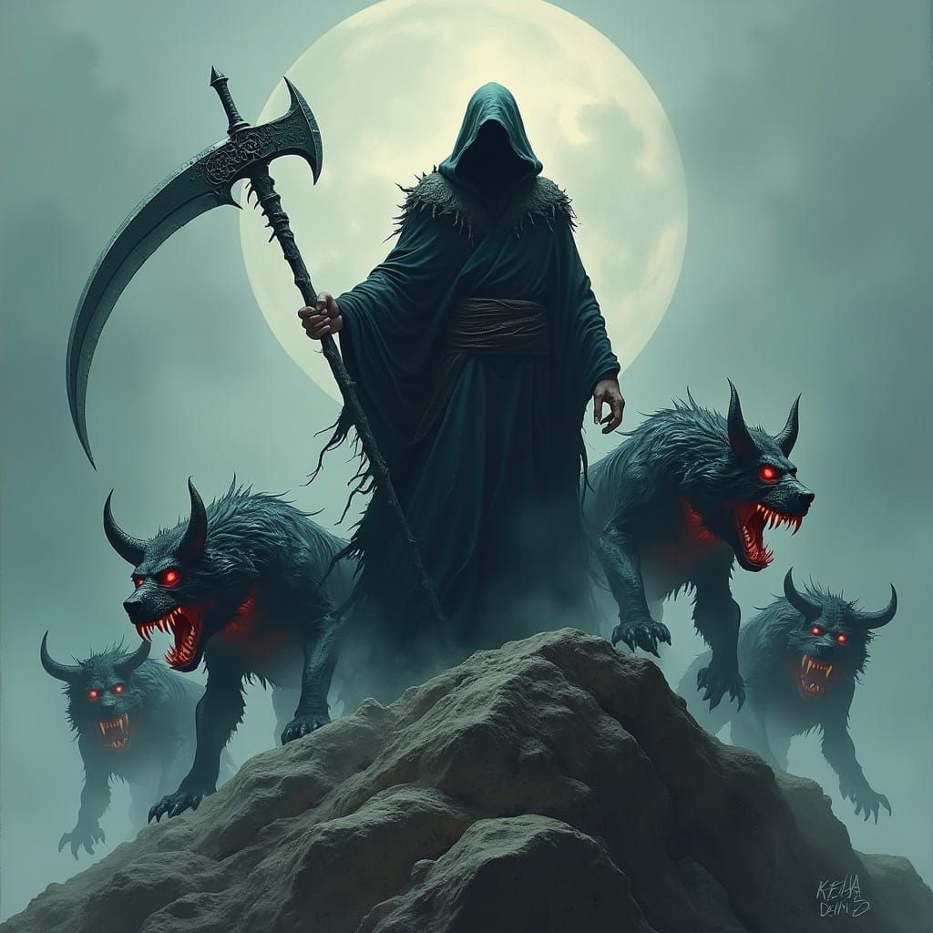 Grim reaper with demon dogs - Dark Fantasy Grim Reaper with ...