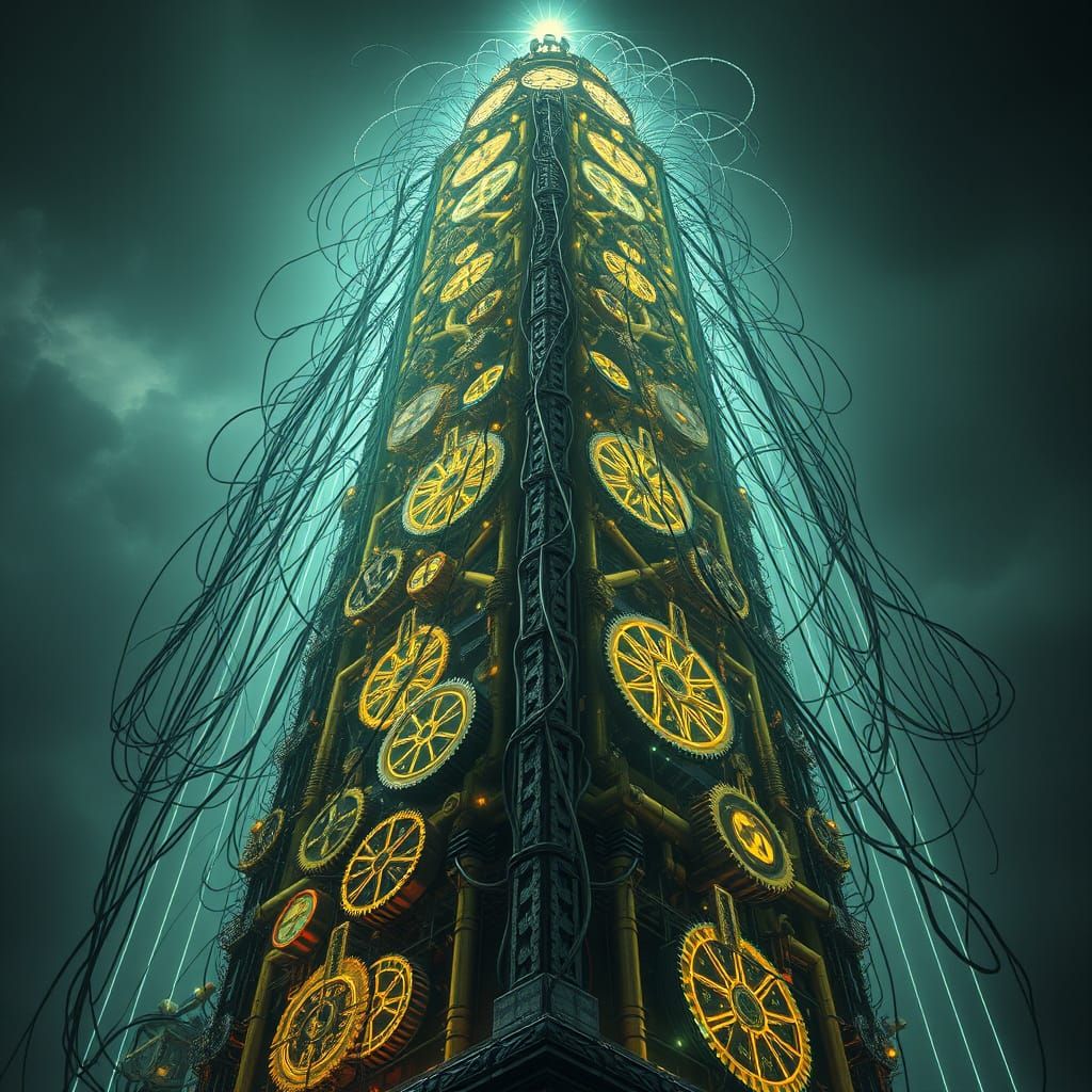 God Machine: Biomechanical Monolith of Astral Mech... - AI Art