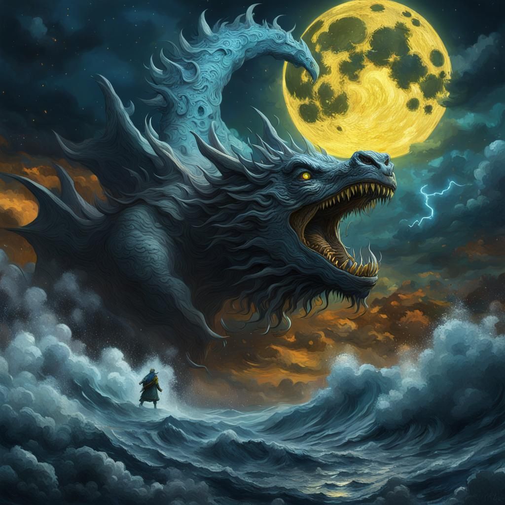 Bakunawa tries to eat the moon. - AI Generated Artwork - NightCafe Creator