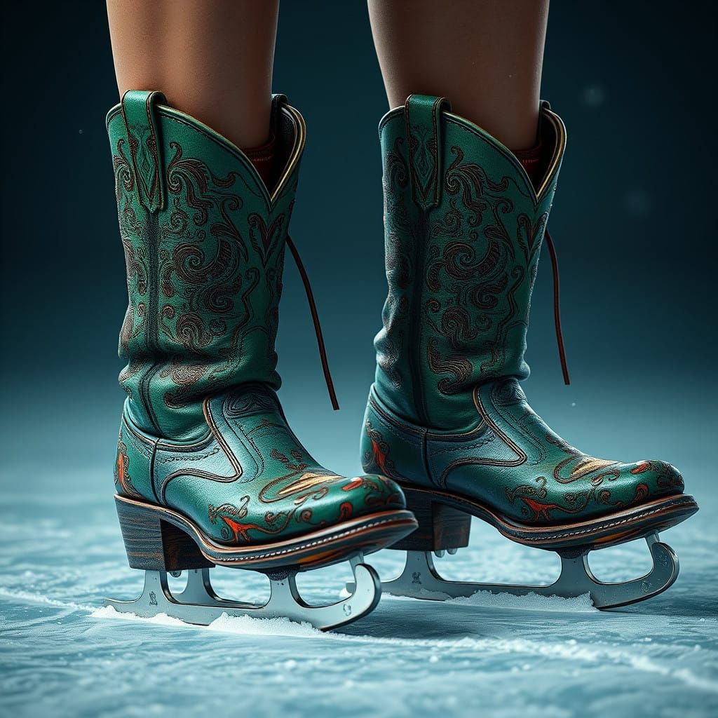 Fantastical Feet in Iridescent Cowboy Boots Ice Sk... - AI Art