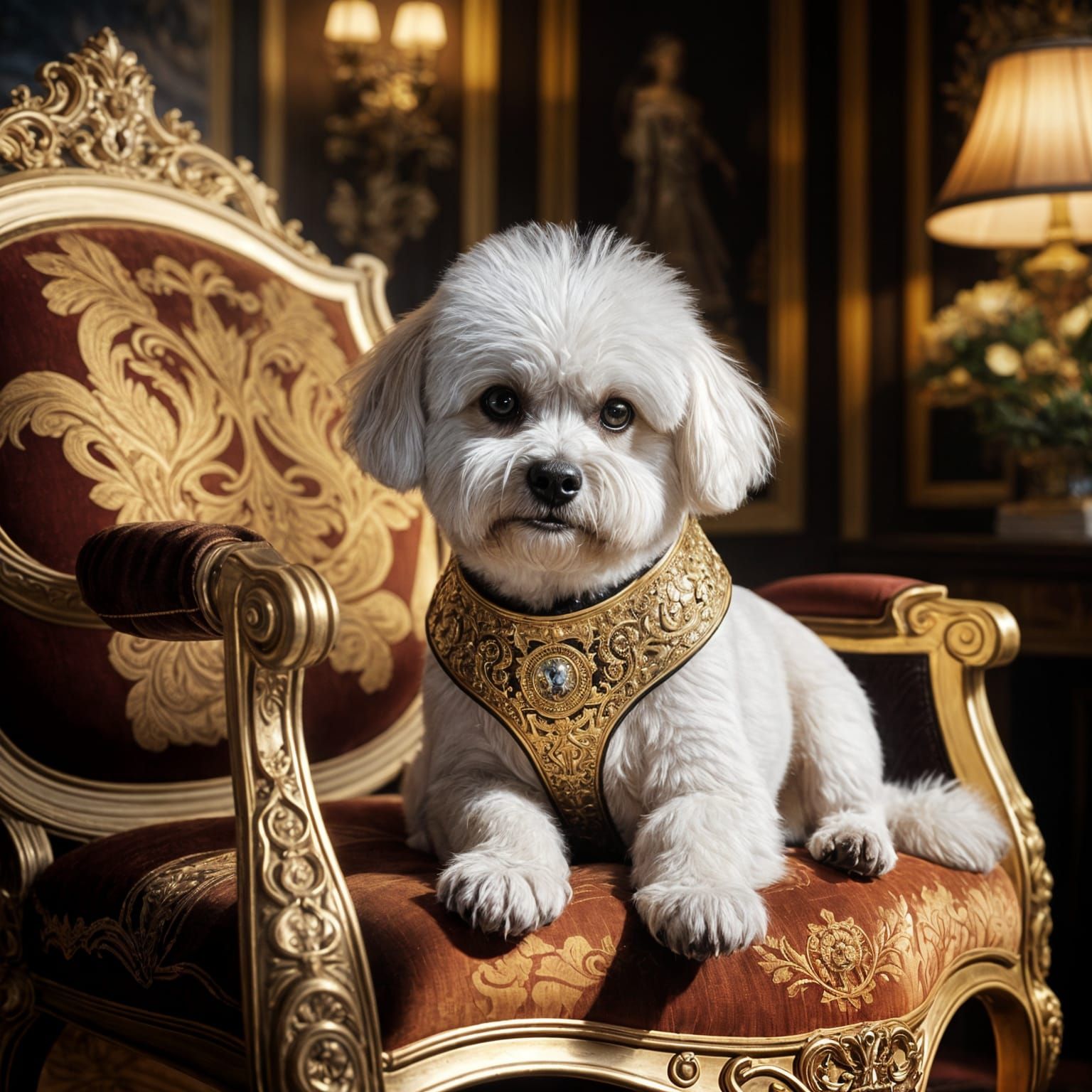 Bichon Frise in Regal 14th Century Setting - AI Art