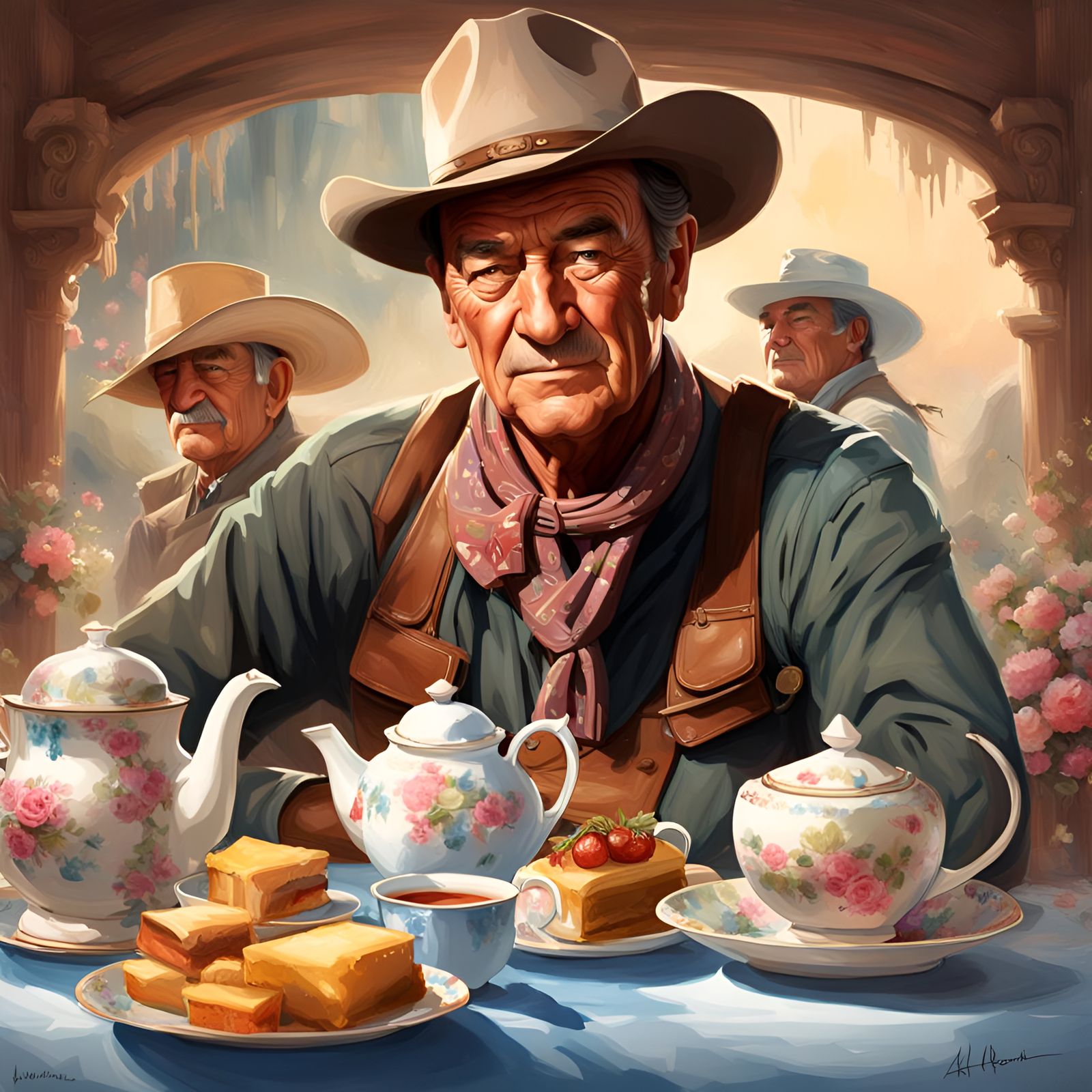 John Wayne at a Tea Party - AI Generated Artwork - NightCafe Creator