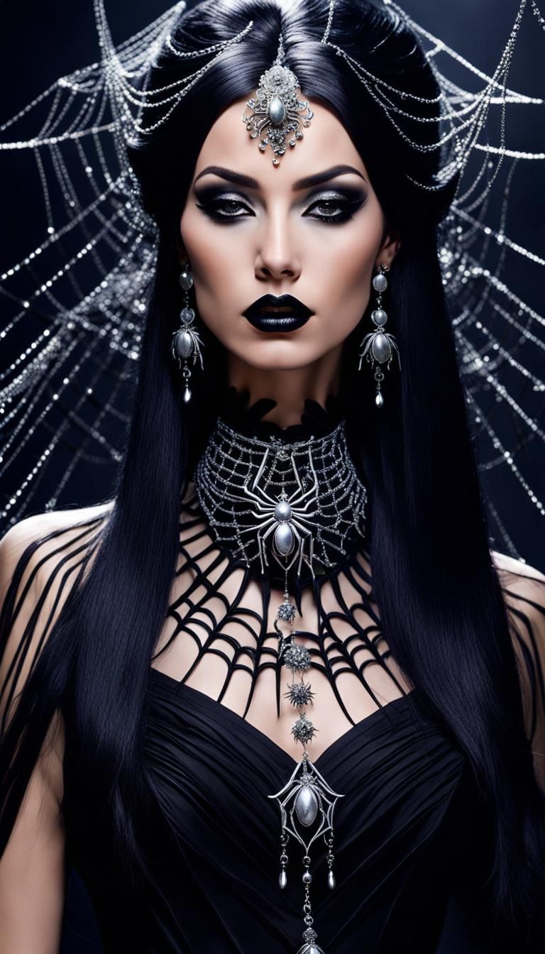 Spider Goddess. A stunningly beautiful woman with straight black hair ...